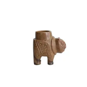 STORIED HOME Global Carved Soapstone Animal Tealight Candle Holder - Brown