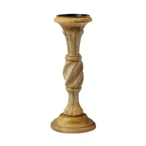 STORIED HOME Handcarved Wood Pillar Candle Holder - Natural