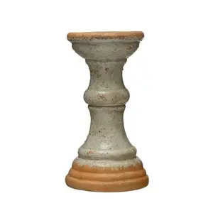 STORIED HOME Coastal 2-tone Terracotta Pillar Candle Holder - Gray