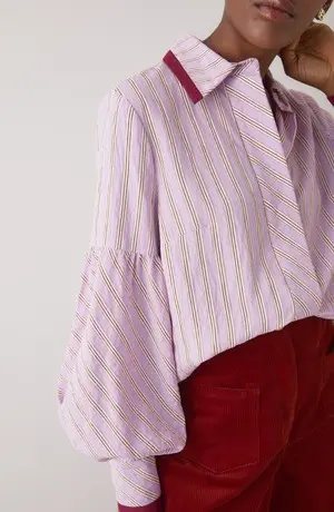 LK BENNETT Selma Striped Lantern Sleeve Button-up Shirt