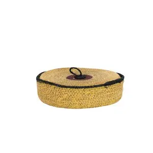 STORIED HOME Handwoven Seagrass Nesting Baskets With Stripes And Lid - Natural