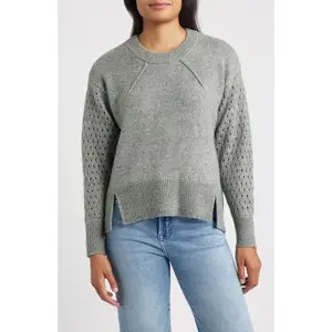CITY BLUES Open Stitch Sleeve Sweater - Gray