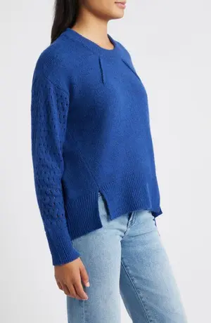 CITY BLUES Open Stitch Sleeve Sweater - Twilight