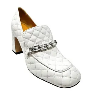 MADISON MAISON Md100 Quilted Jeweled Heel Loafer - White
