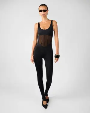 WeWoreWhat Spandex Sheer Panel Bodysuit