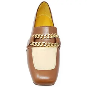 MADISON MAISON Flat Loafer With Chain Detailing - Tan/creame