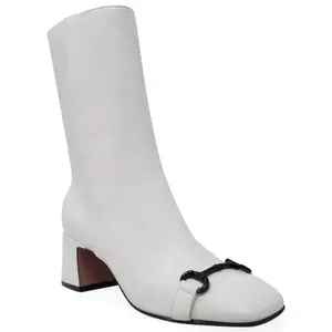 MADISON MAISON Back Stripe Horse Bit Buckle Boots - White