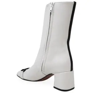 MADISON MAISON Back Stripe Horse Bit Buckle Boots - White