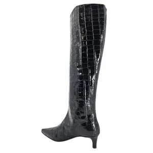 MADISON MAISON Tall Moc Croc Pointy Toe Kitten Heel Boots