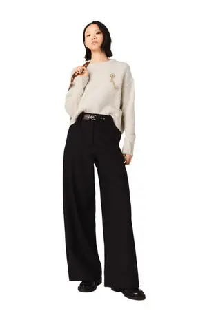 Maje Wide-leg Suit Trousers With Leather-effect Buckle - Black