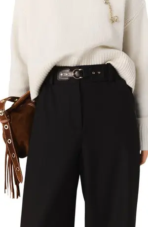 Maje Wide-leg Suit Trousers With Leather-effect Buckle - Black