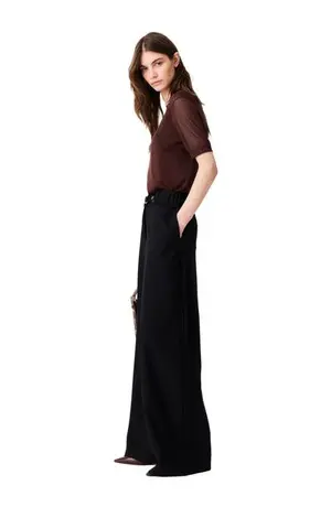 Maje Wide-leg Suit Trousers With Leather-effect Buckle