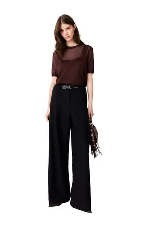 Maje Wide-leg Suit Trousers With Leather-effect Buckle