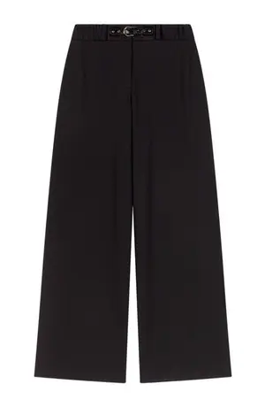 Maje Wide-leg Suit Trousers With Leather-effect Buckle - Black
