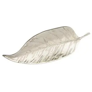 STORIED HOME Aluminum Leaf Shaped Tray - Silver