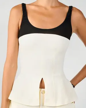 WeWoreWhat Paneled Corset With Mesh Straps - Ivory/black