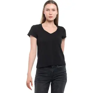WILT CLOTHING Slim Deep V-neck Rib Back Tee - Black