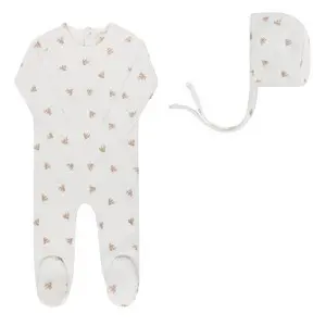 ELY'S & CO. Velour Leaf Pattern Footie And Bonnet Set Ivory/boy