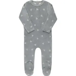 ELY'S & CO. Velour Leaf Pattern Footie - Blue