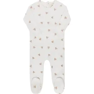 ELY'S & CO. Velour Leaf Pattern Footie - Ivory/boy