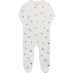 ELY'S & CO. Velour Leaf Pattern Footie - Ivory/girl