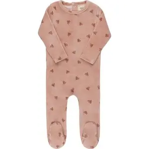 ELY'S & CO. Velour Leaf Pattern Footie - Pink