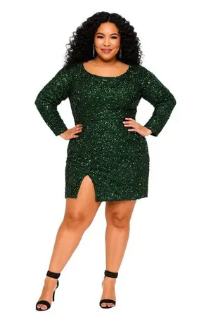 SYDNEY'S CLOSET Long Sleeve Sequin Cocktail Dress - Hunter