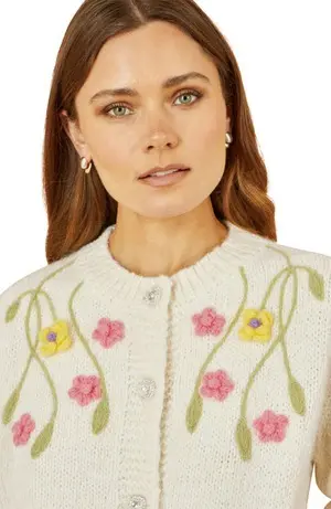 YUMI Hand-embroidered Floral Cardigan