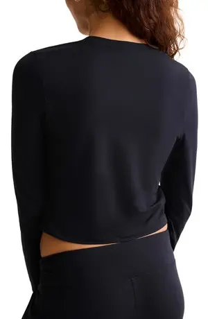 Fleur't Henley Crop Pajama Top - Black