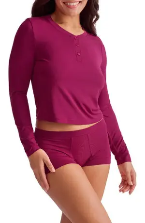 Fleur't Henley Crop Pajama Top - Dark Cherry