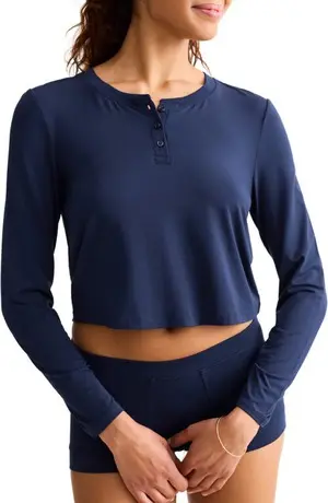 Fleur't Henley Crop Pajama Top Ink