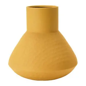 STORIED HOME Textured Metal Vase - Mustard