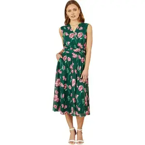 YUMI Mesh Stretch Midi Dress Green