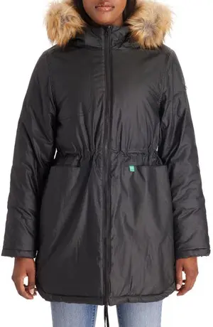MODERN ETERNITY 3-in-1 Maternity Parka With Faux Fur Trim - Black