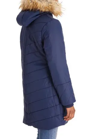 MODERN ETERNITY Faux Fur Trim Convertible Puffer Jacket - Navy