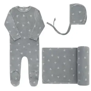 ELY'S & CO. Velour Leaf Pattern Take Me Home Set - Blue