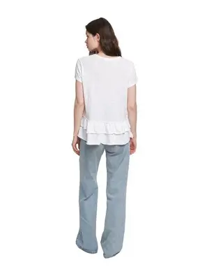 WILT CLOTHING Short Sleeve Double Tier Mock Hem Crew - White