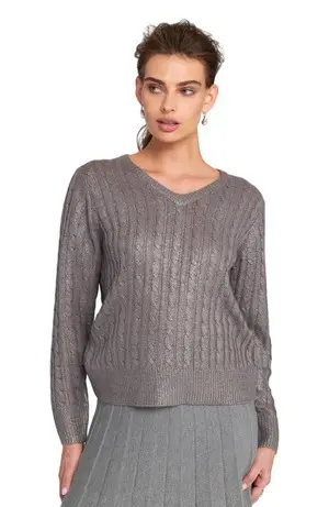 ELLE COLLECTION Metallic Cable Knit Sweater