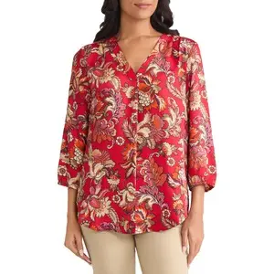 Jones New York Floral Top - Deep Rouge Multi