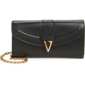 Versace V Leather Wallet On A Chain - Black Versace Gold