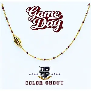 COLOR SHOUT Game Day Football Charm Necklace With Enamel Beads - Maroon