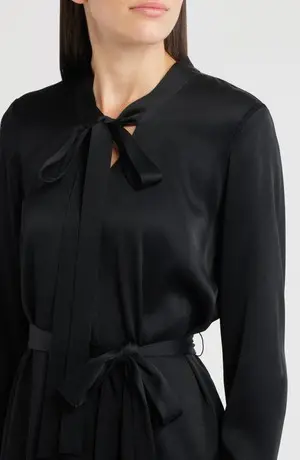 Kobi Halperin Bambi Tie-waist Long-sleeve Satin Dress