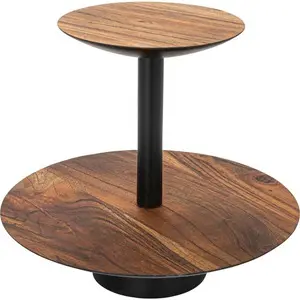 STORIED HOME Round Acacia Wood 2-tier Tray With Metal Stand - Natural
