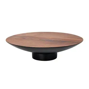 STORIED HOME Round Acacia Wood Pedestal With Metal Base - Natural