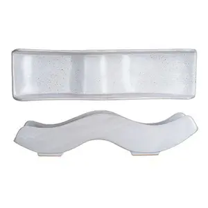 STORIED HOME Stoneware Wavy Tray With Reactive Glaze - White