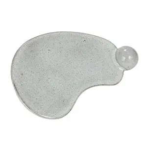STORIED HOME Stoneware Tray With Ball And Reactive Glaze - Cream
