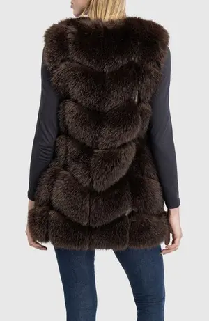 LYLA GRANT Fur-free Fox Chevron Vest - Brown