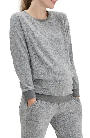 NOM MATERNITY Embroidered Heart Sweatshirt With Nursing Zips - Grey