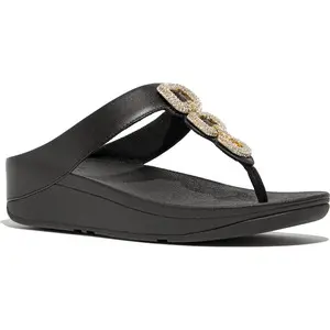 Fitflop Fino Crystal-chain Leather Toe-post Sandals - Black