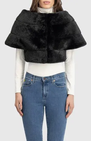 LYLA GRANT Fur-free Mink Capelet - Black